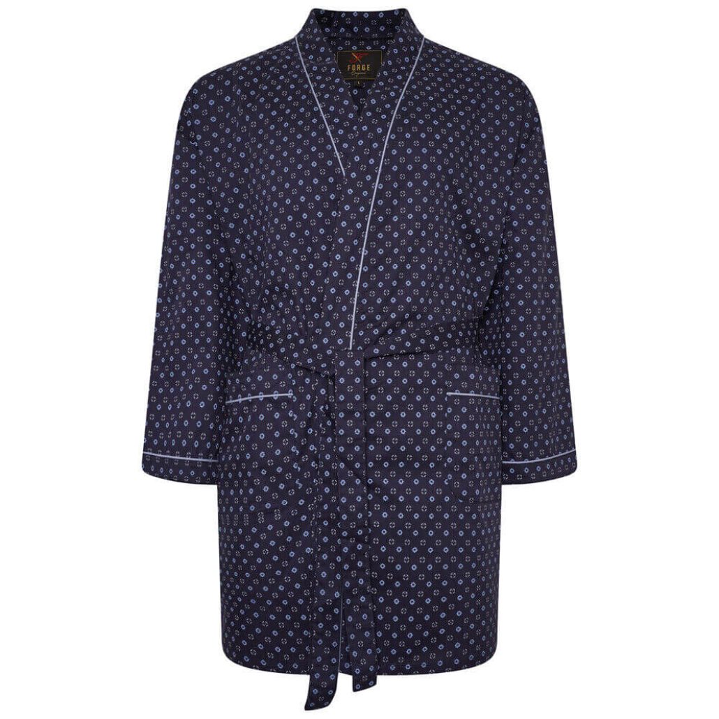 Forge Navy Patterned Cotton Dressing Gown - Big Fellas Clothing